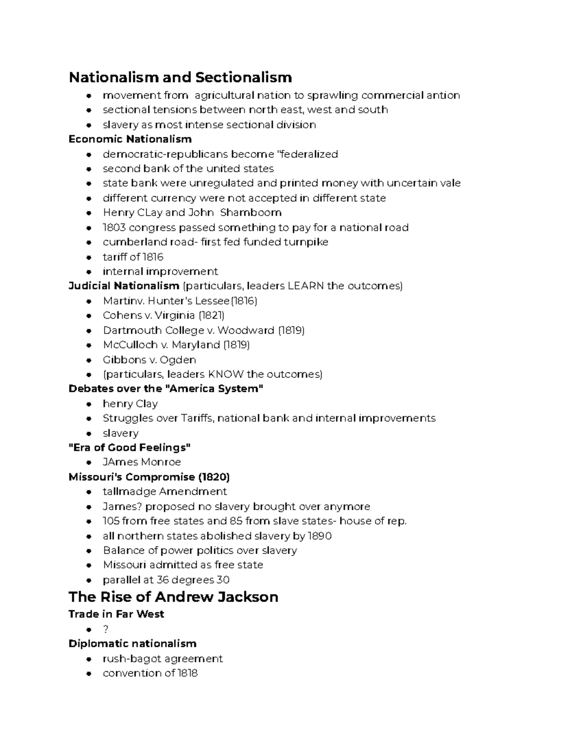 History Notes: Nationalism & Sectionalism Movements (HIST 101) - Studocu