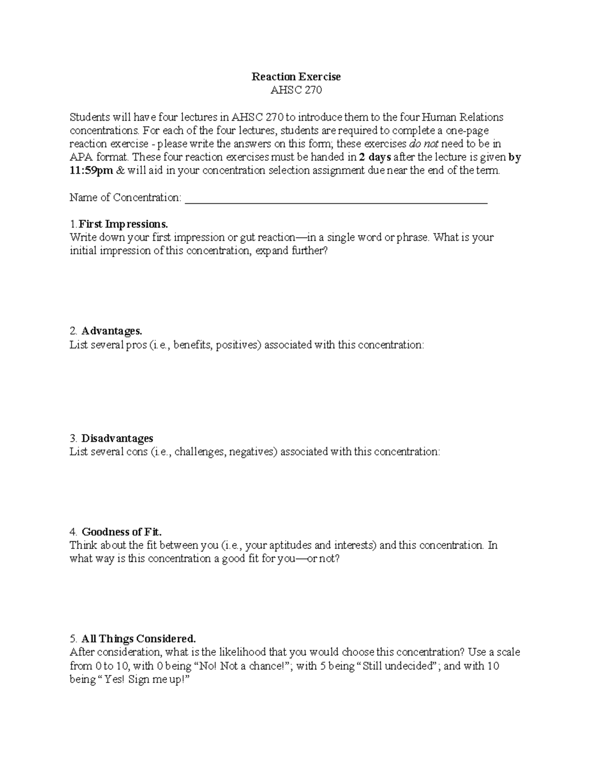 Reaction Exercise instructions AHSC 270 - Reaction Exercise AHSC 270 ...