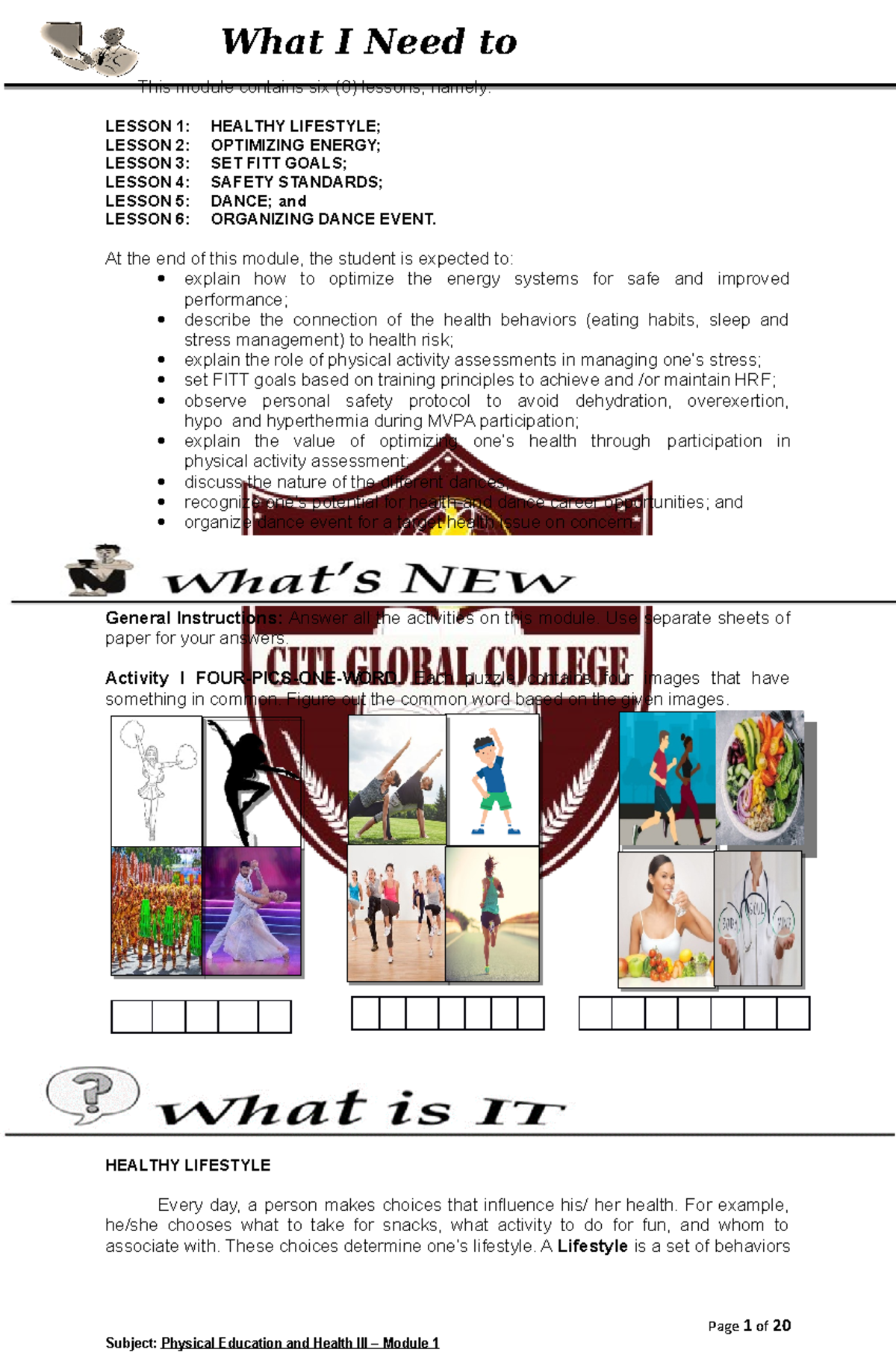 Physical Education and Health III - This module contains six (6 ...