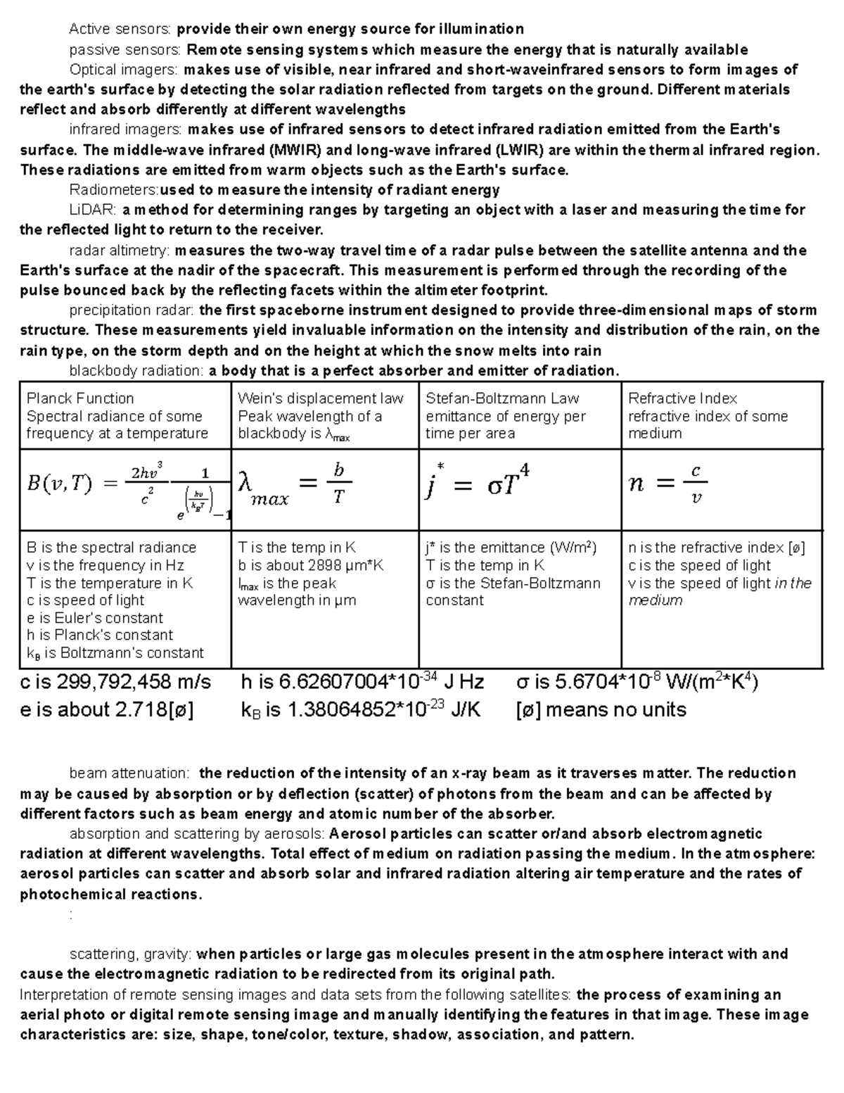 Remote Sensing Notes: Active & Passive Sensor Technologies - Studocu