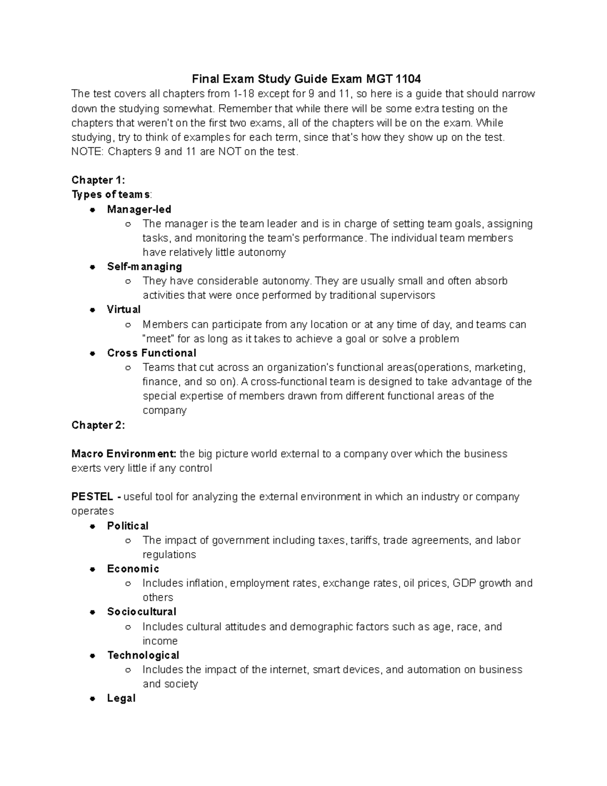 Final Exam Study Guide for MGT 1104: Key Topics Covered - Studocu