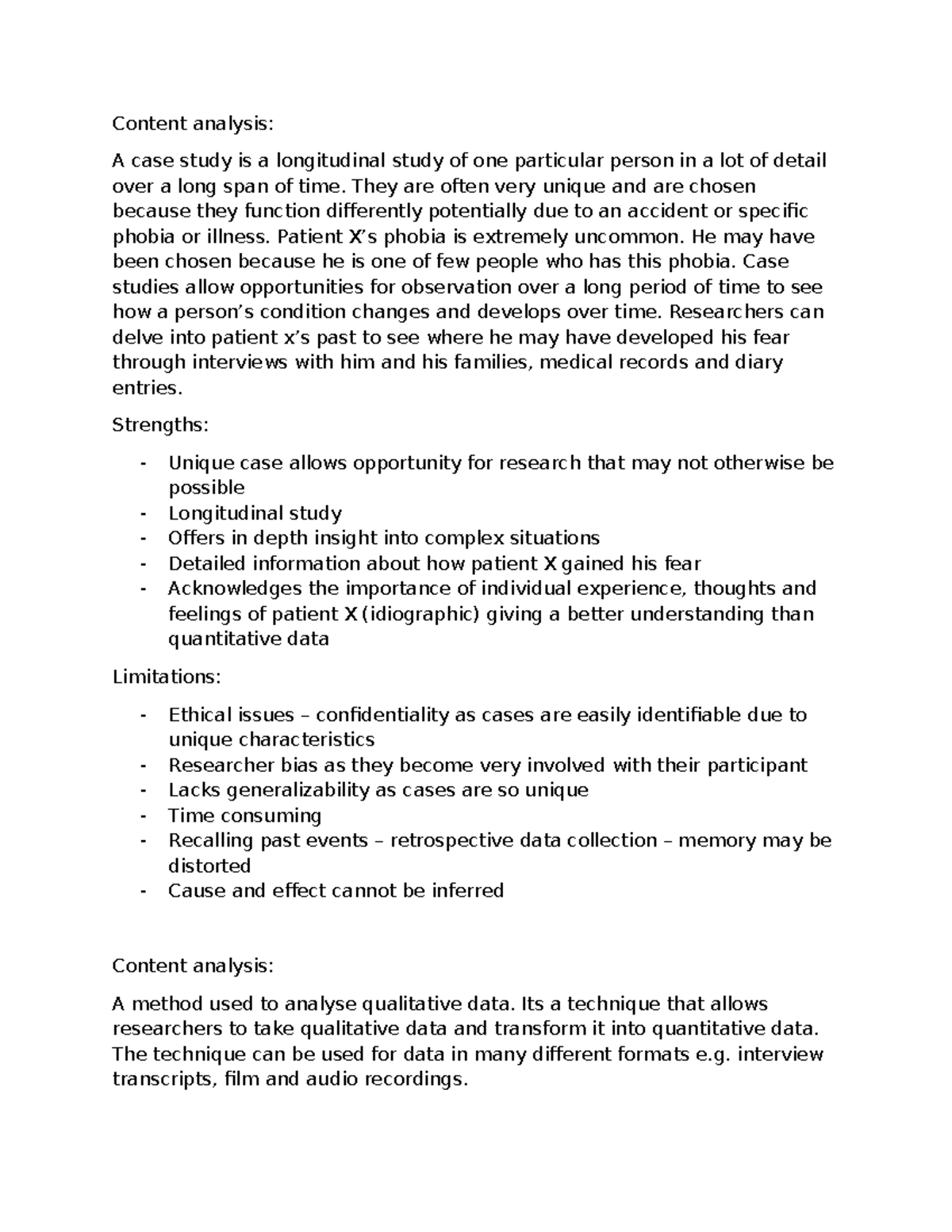 A2 Research Methods: Case Studies and Content Analysis Overview - Studocu