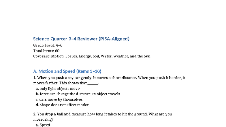 Science Quarter 3-4 Complete PISA Aligned Reviewer - Studocu