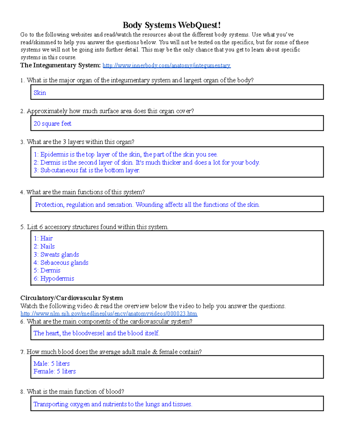 Body Systems Webquest Rev Jones-2 - Body Systems WebQuest! Go to the ...