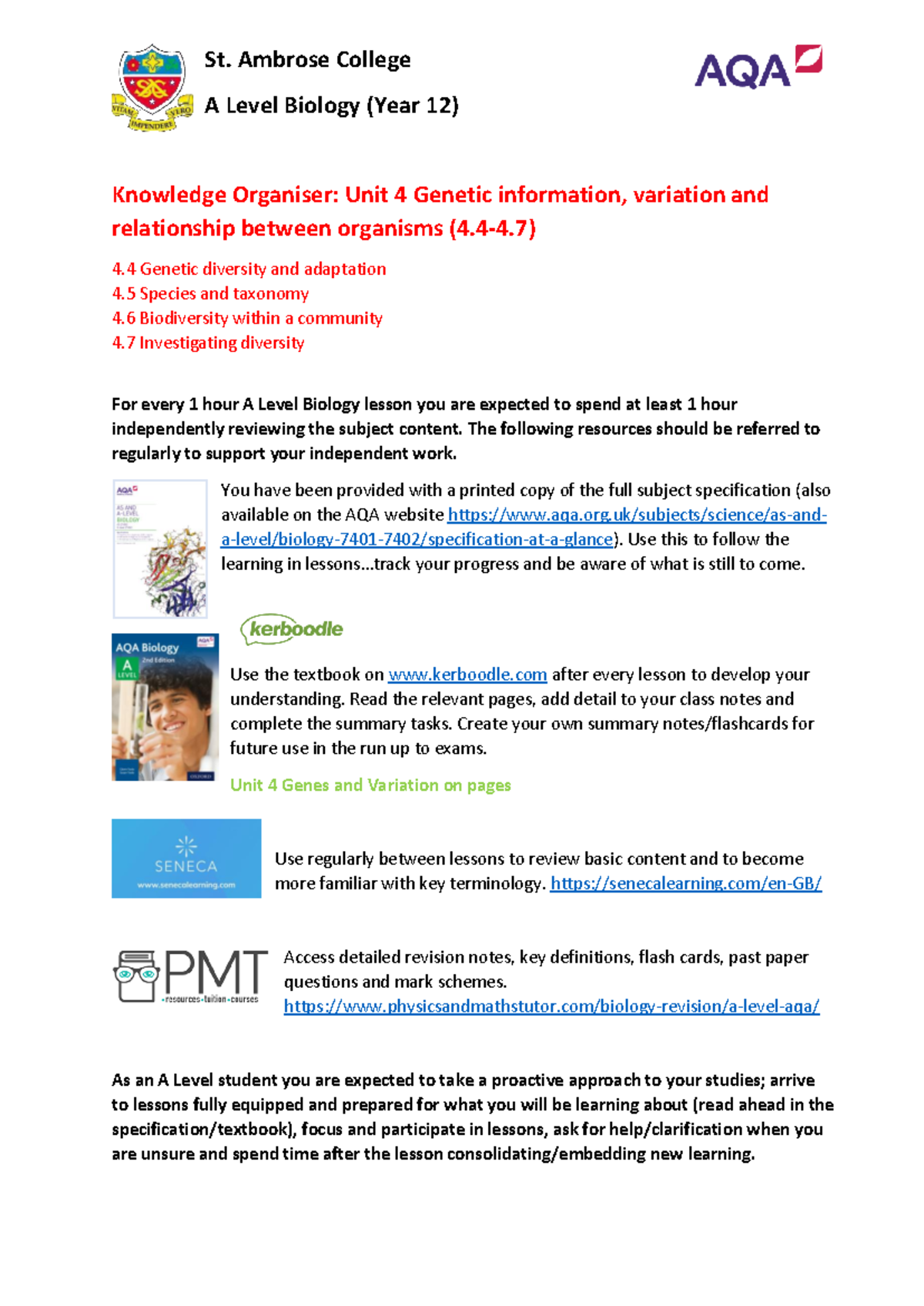 A Level Biology (Year 12) Unit 4: Genetic Diversity & Adaptation Notes ...