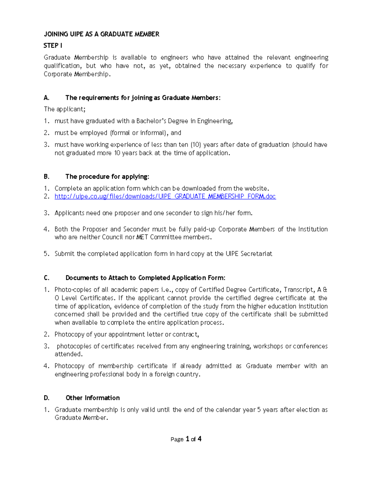 UIPE Graduate Membership Application Process and Requirements - Studocu