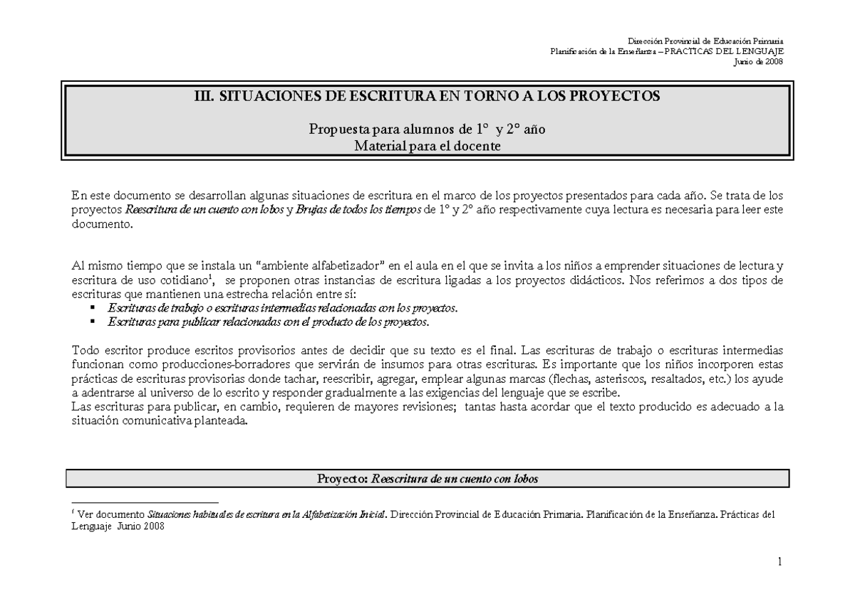 Prácticas del Lenguaje: Proyectos de Escritura para 1º y 2º Año - Studocu