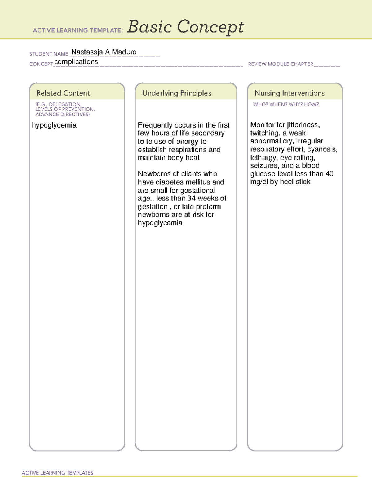 ATI Basic Concepts Template A1 113: Active Learning for Hypoglycemia ...