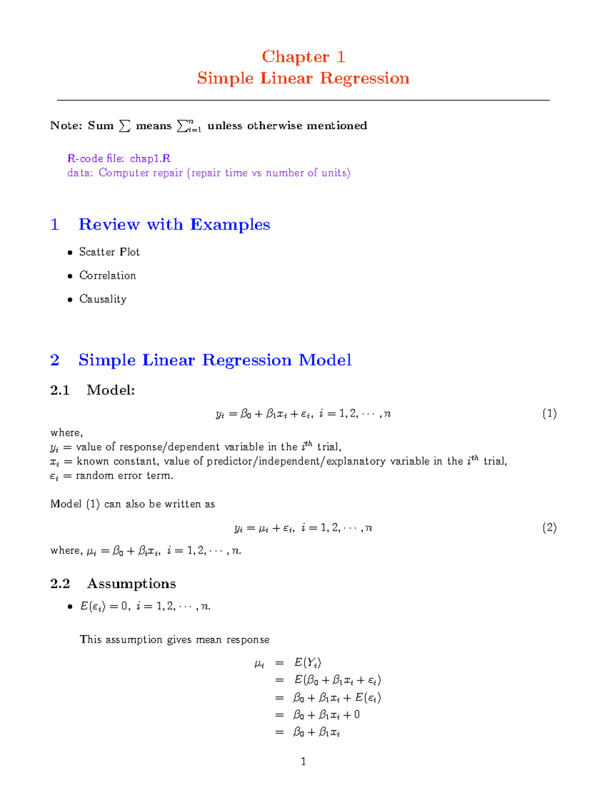 STAT 101: Chapter 1 - Simple Linear Regression Notes and Examples - Studocu