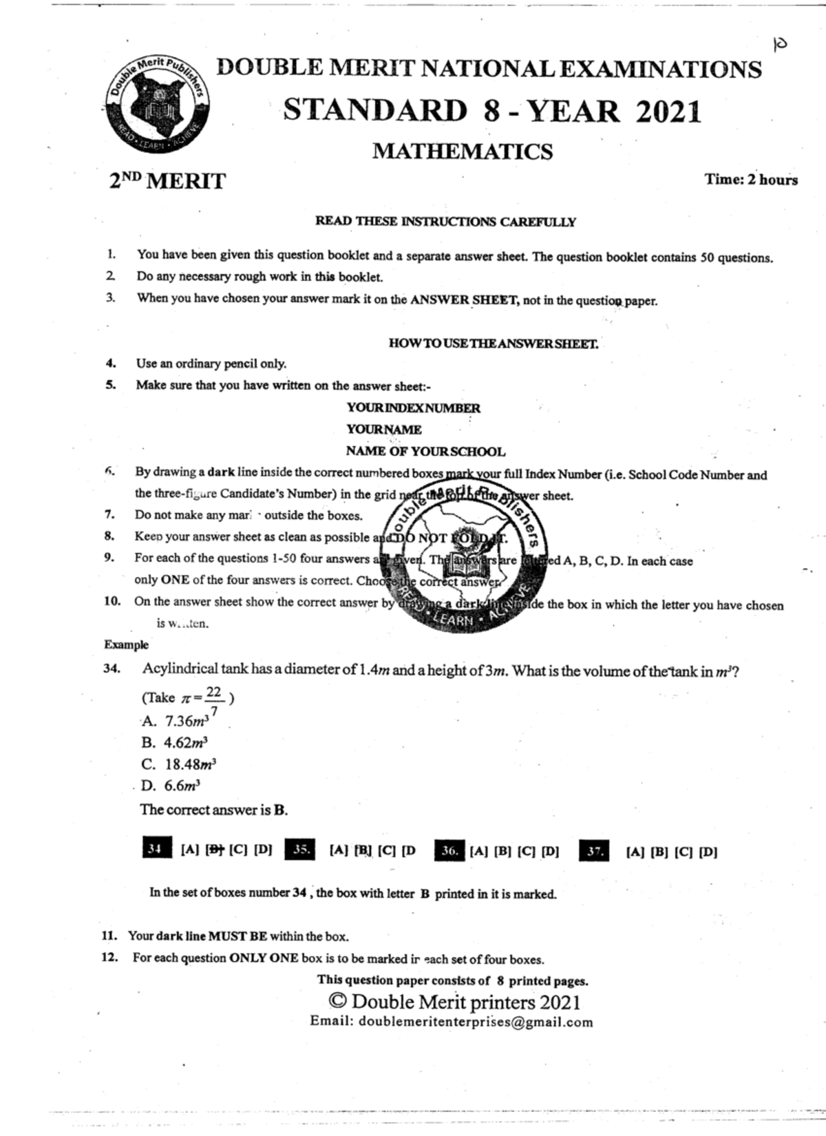 Maths 2ND MERIT Exam Questions - Standard 8 Year 2021 - Studocu