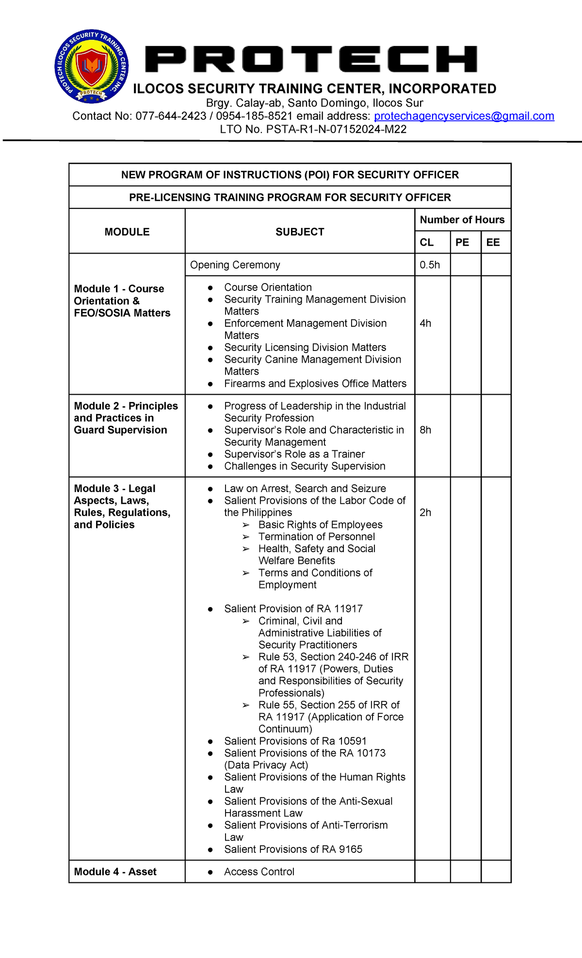 New Program of Instructions (POI) for Security Officers - SOCO - Studocu