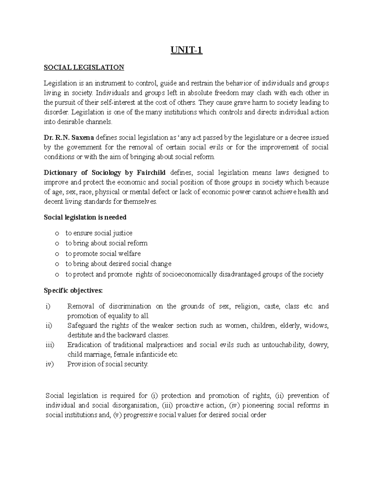 Introduction to Social Legislation: Principles and Processes - Studocu