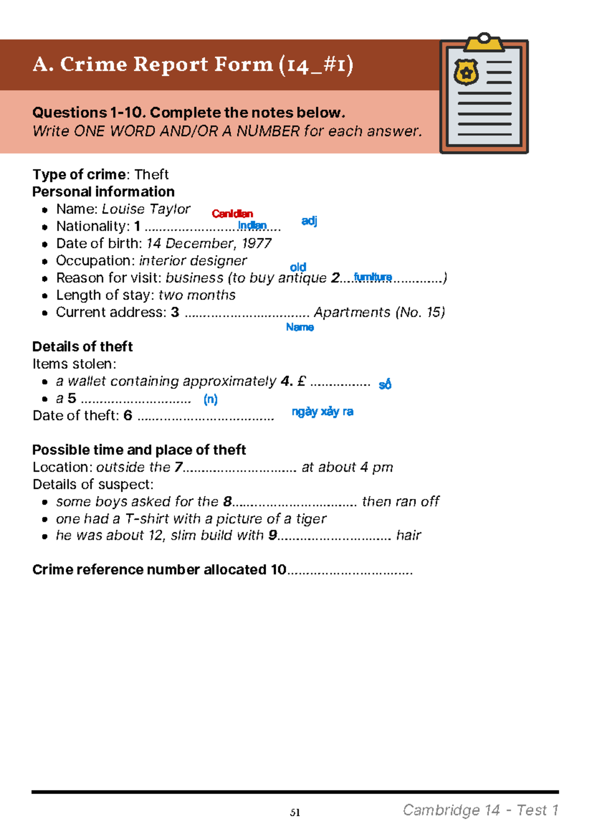 Crime Report Form - Cambridge 14 Test 1 Notes - Studocu