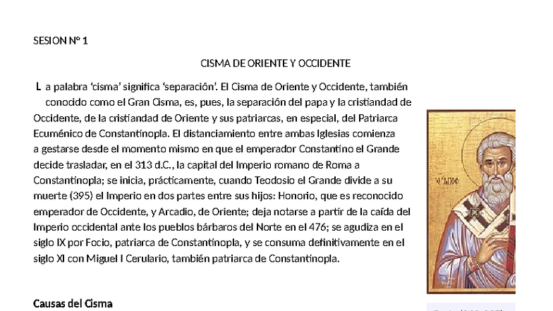 SESION 1: El Gran Cisma de Oriente y Occidente - Análisis y Causas ...