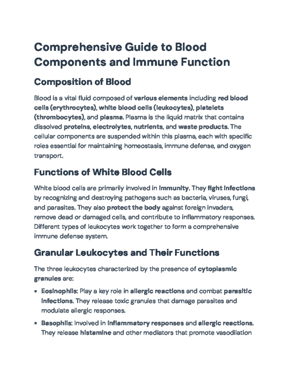 Comprehensive Guide to Blood Components & Immune Function (BIO 101 ...