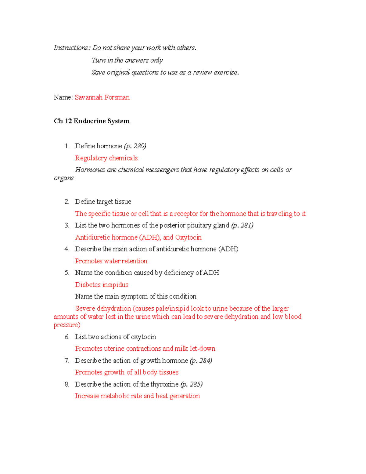 Ch 12 Endocrine System Study Guide: Hormones & Their Functions - Studocu