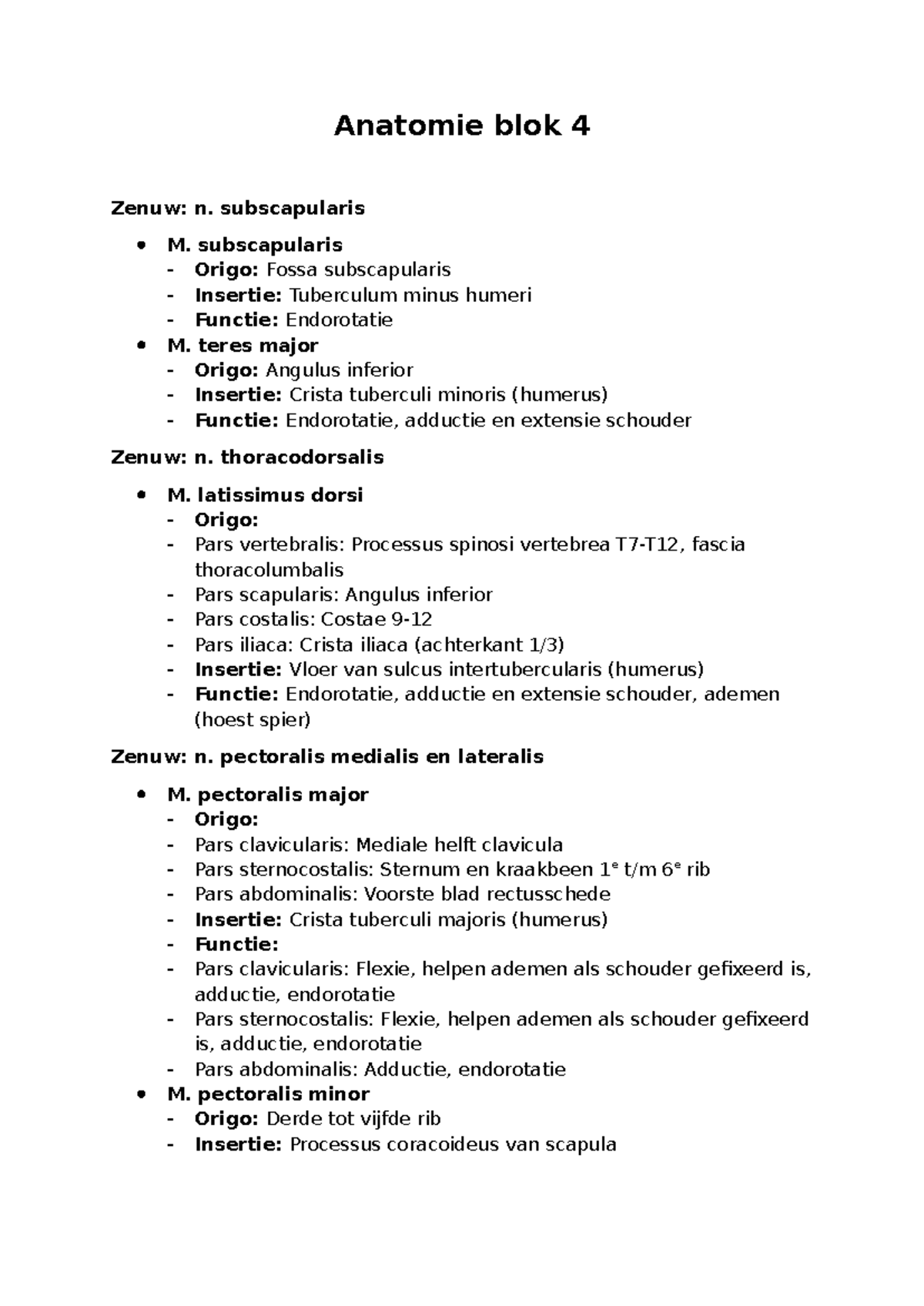 Anatomie Blok 4: Spieren en Zenuwen van de Schouder en Heup - Studeersnel