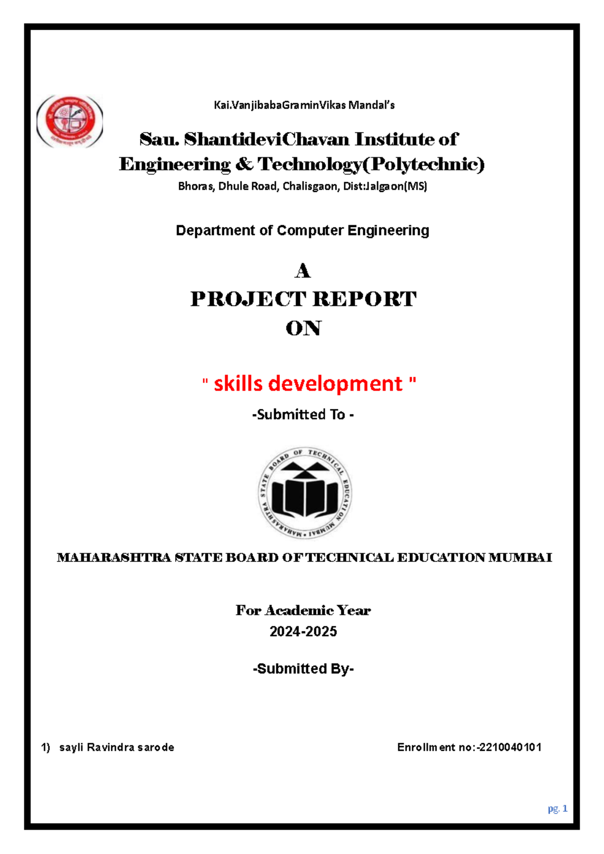 Sayli sarode managment project copy - Kai Mandal’s ####### Sau. ShantideviChavan Institute of ...