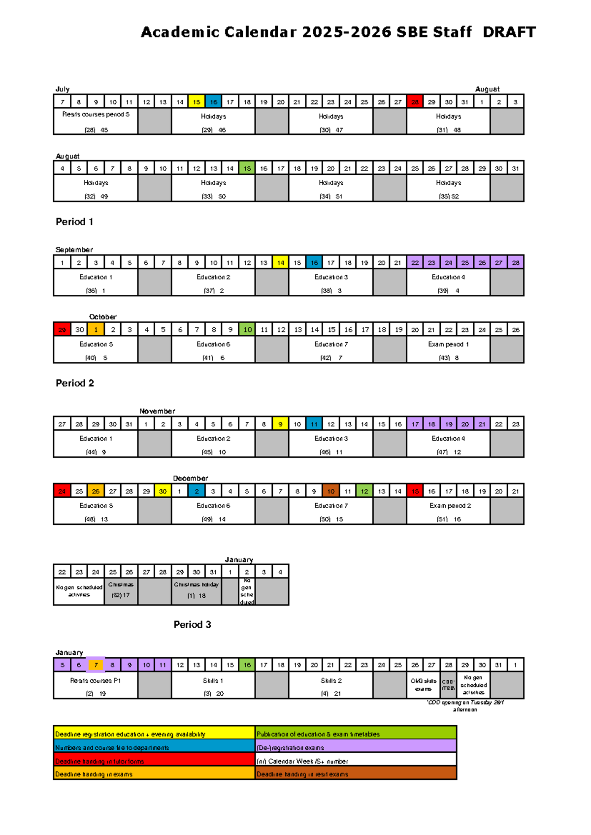 Academic Calendar 2025-2026 SBE Staff Draft - Studeersnel