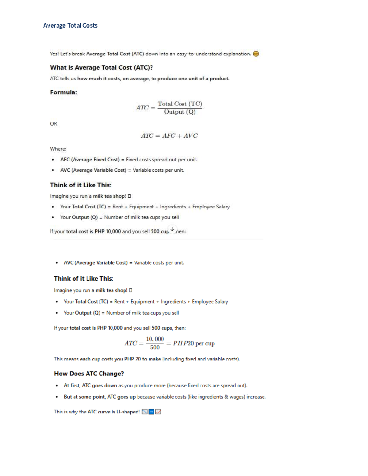 Average total cost (ATC) explained with examples in H ECON - Studocu