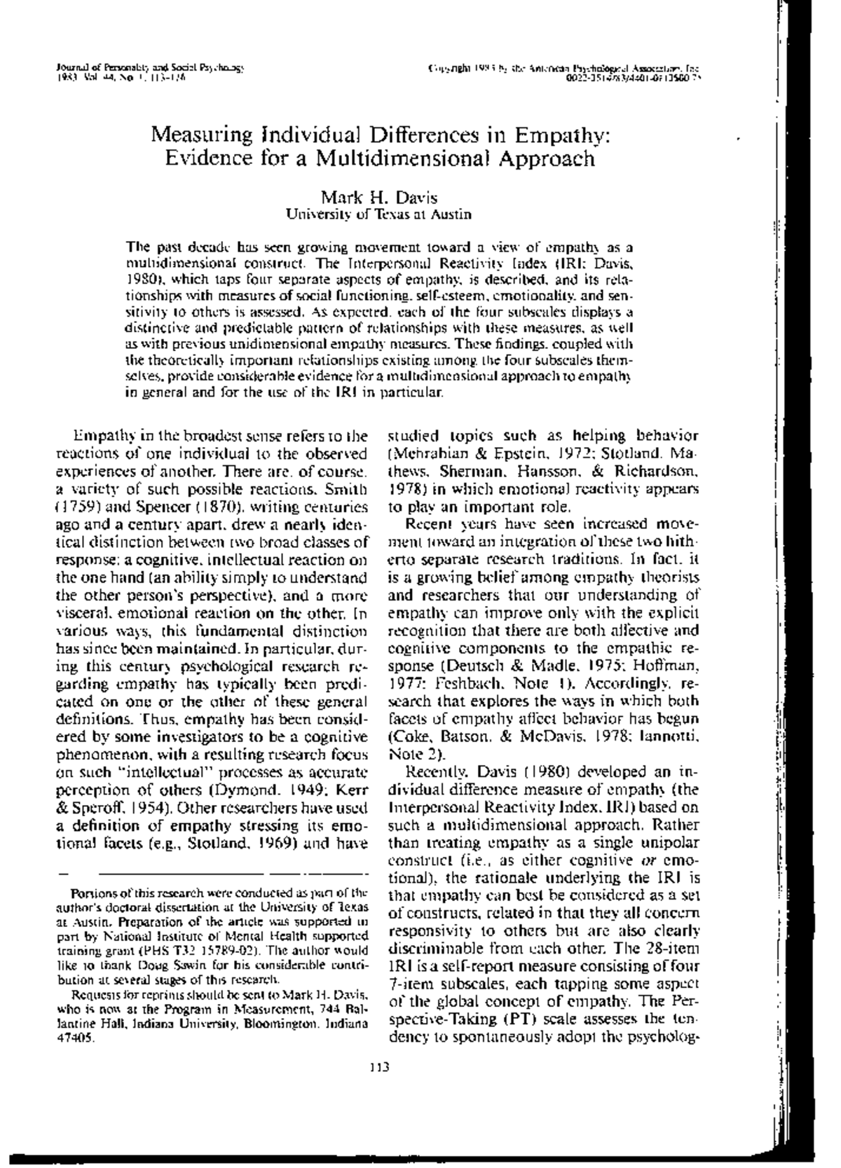 Measuring Individual Differences in Empathy: A Multidimensional ...