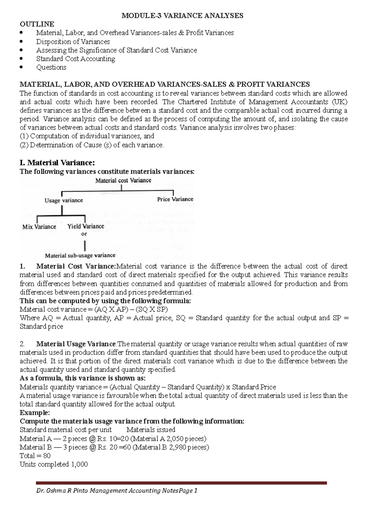VARIANCE ANALYSIS MODULE-3: MATERIAL, LABOR, AND OVERHEAD - Studocu