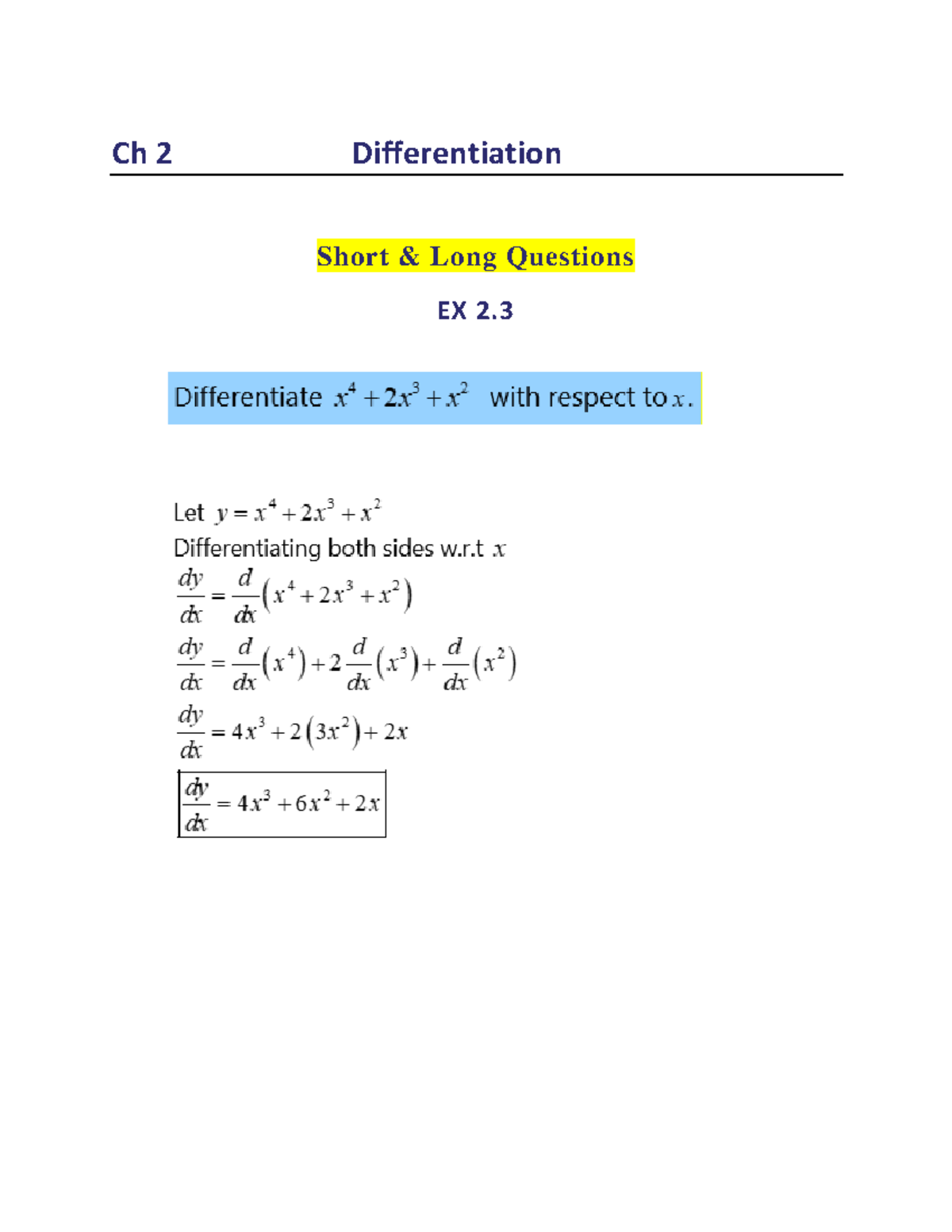 Ch 2 Differentiation Short & Long Qs - EX 2.3 Solutions - Studocu