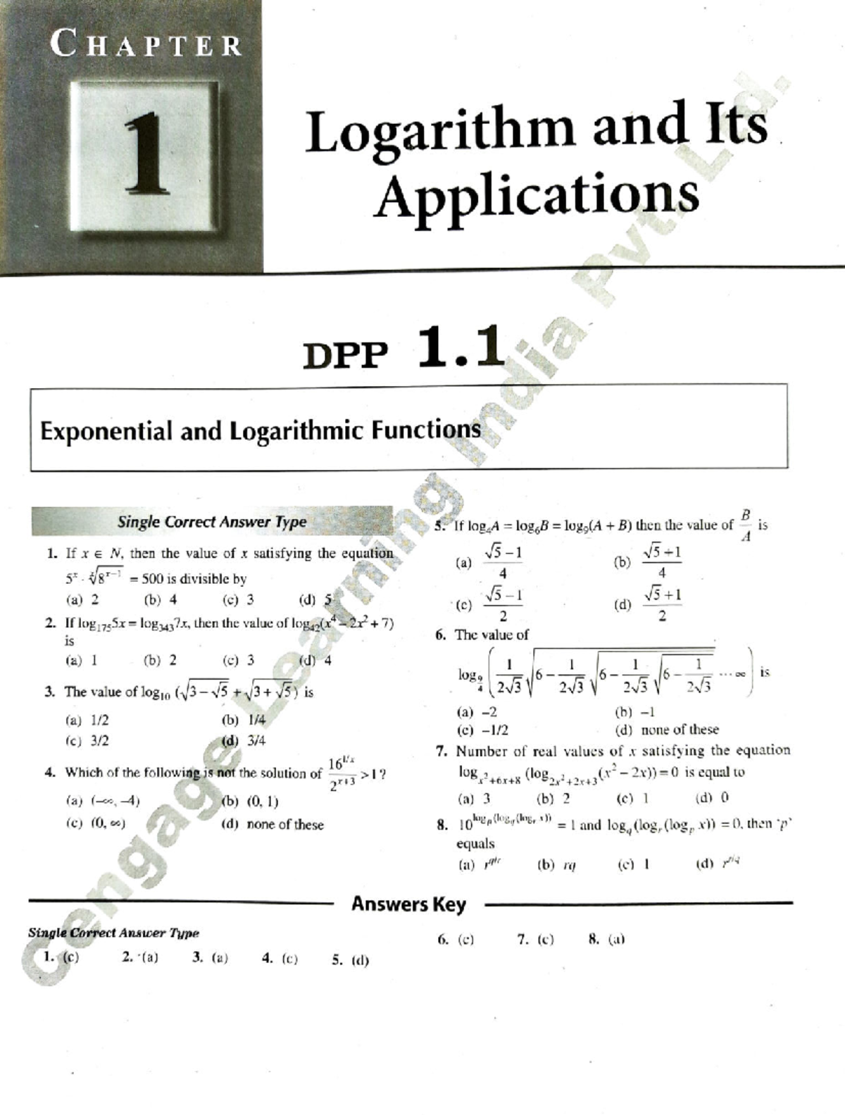 Cengage Trigonometry DPP: Chapter 1 - Logarithms & Applications - Studocu