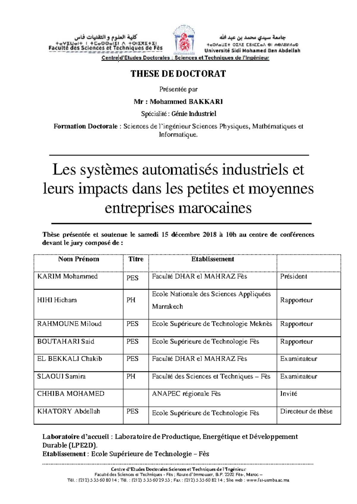 Thèse de Doctorat : Impact des Systèmes Automatisés sur les PME au ...
