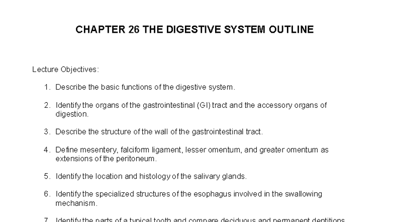CHAPTER 26 DIGESTIVE SYSTEM: FUNCTIONS, ANATOMY & CLINICAL APPLICATIONS ...