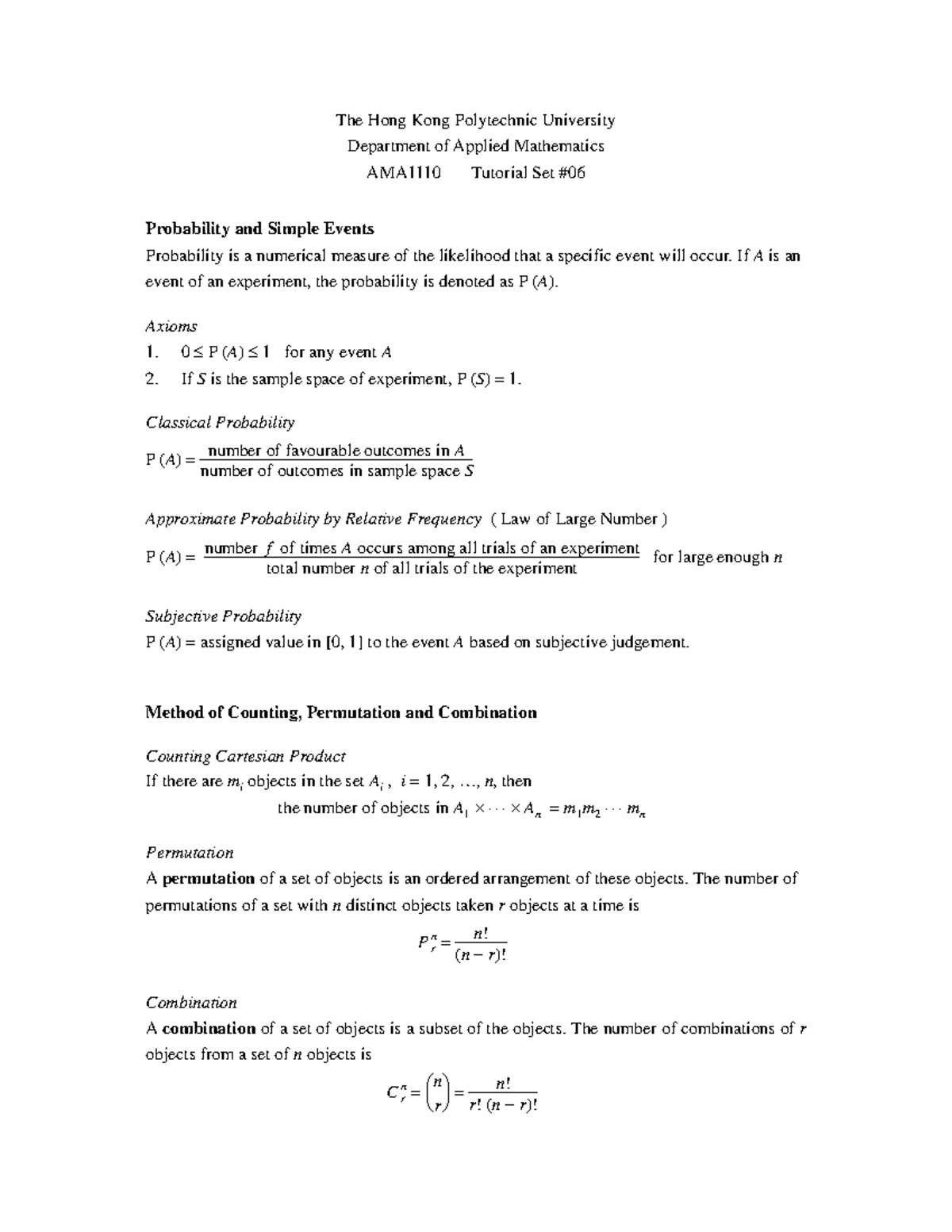 AMA1110 Tutorial Set 6: Probability and Counting Methods Explained ...