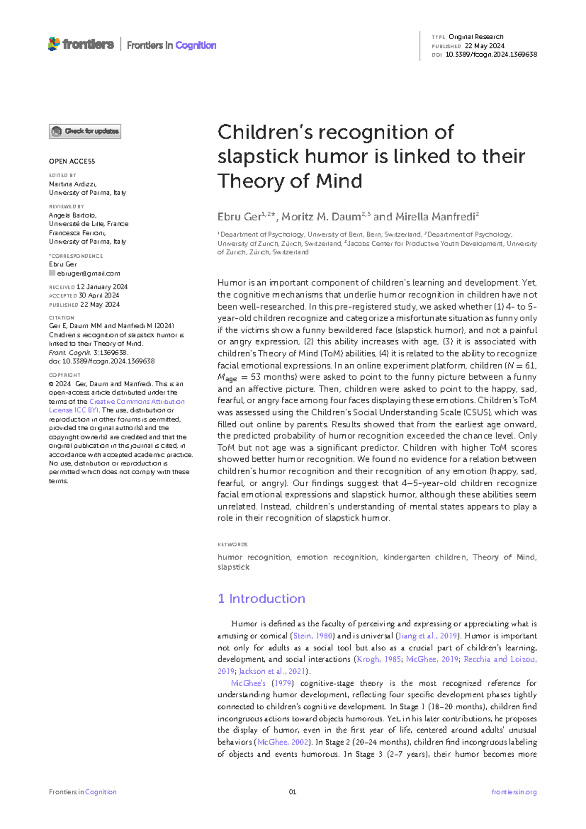Children's Understanding of Slapstick Humor and Theory of Mind - Studocu