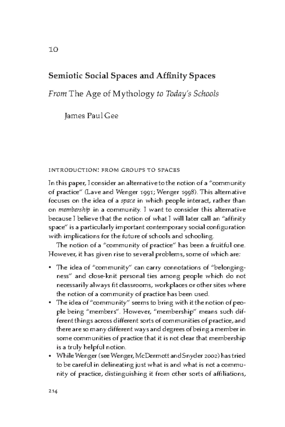 Gee's Social Semiotic Spaces: From Mythology to Education - Studocu