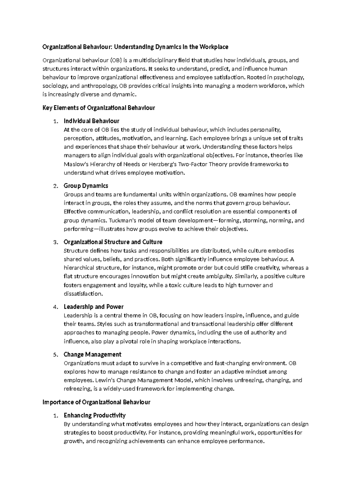 Organizational Behaviour (OB): Key Insights for Workplace Dynamics ...