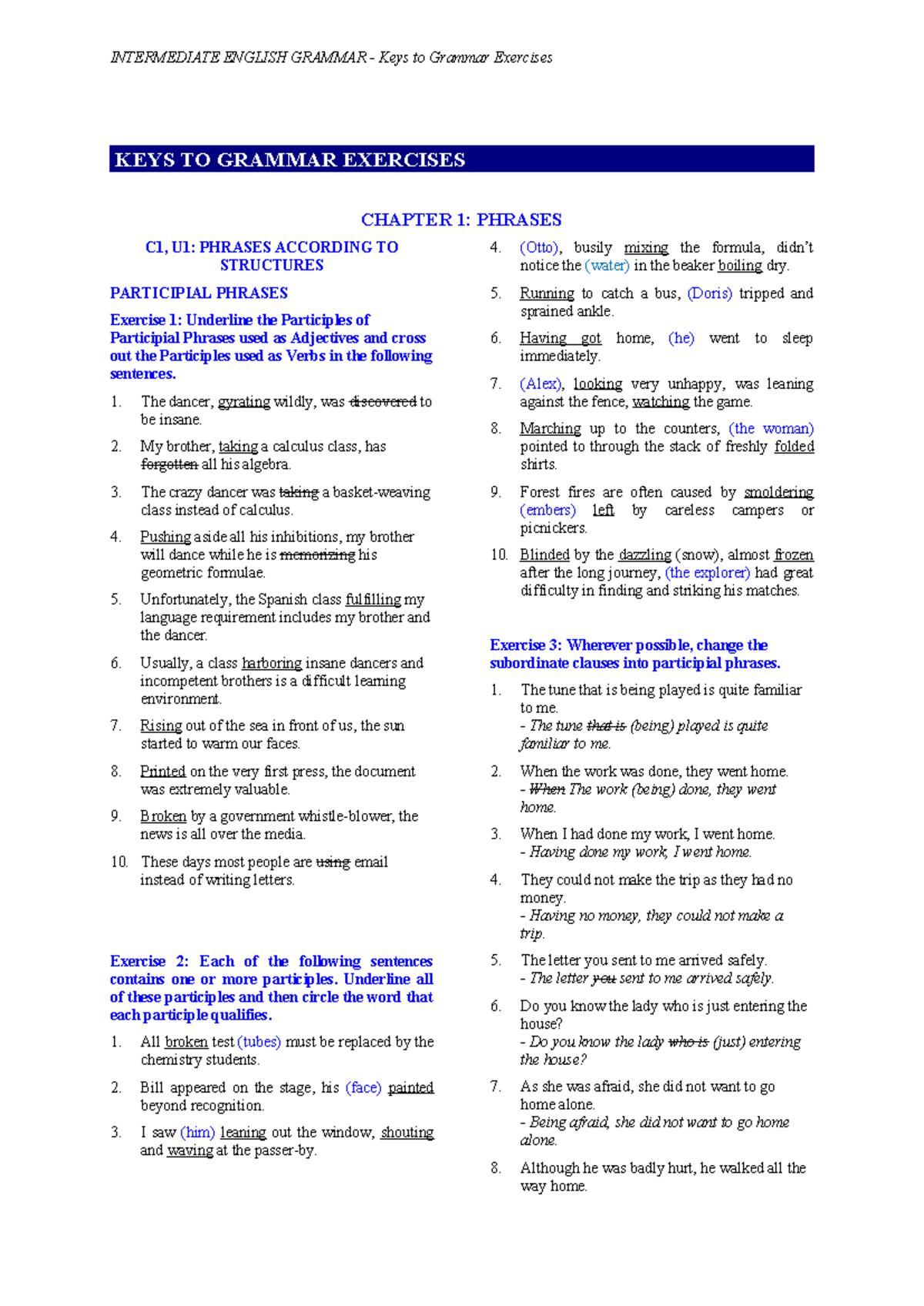 KEYS-SG280 - Grammar Exercises on Phrases and Structures - Studocu