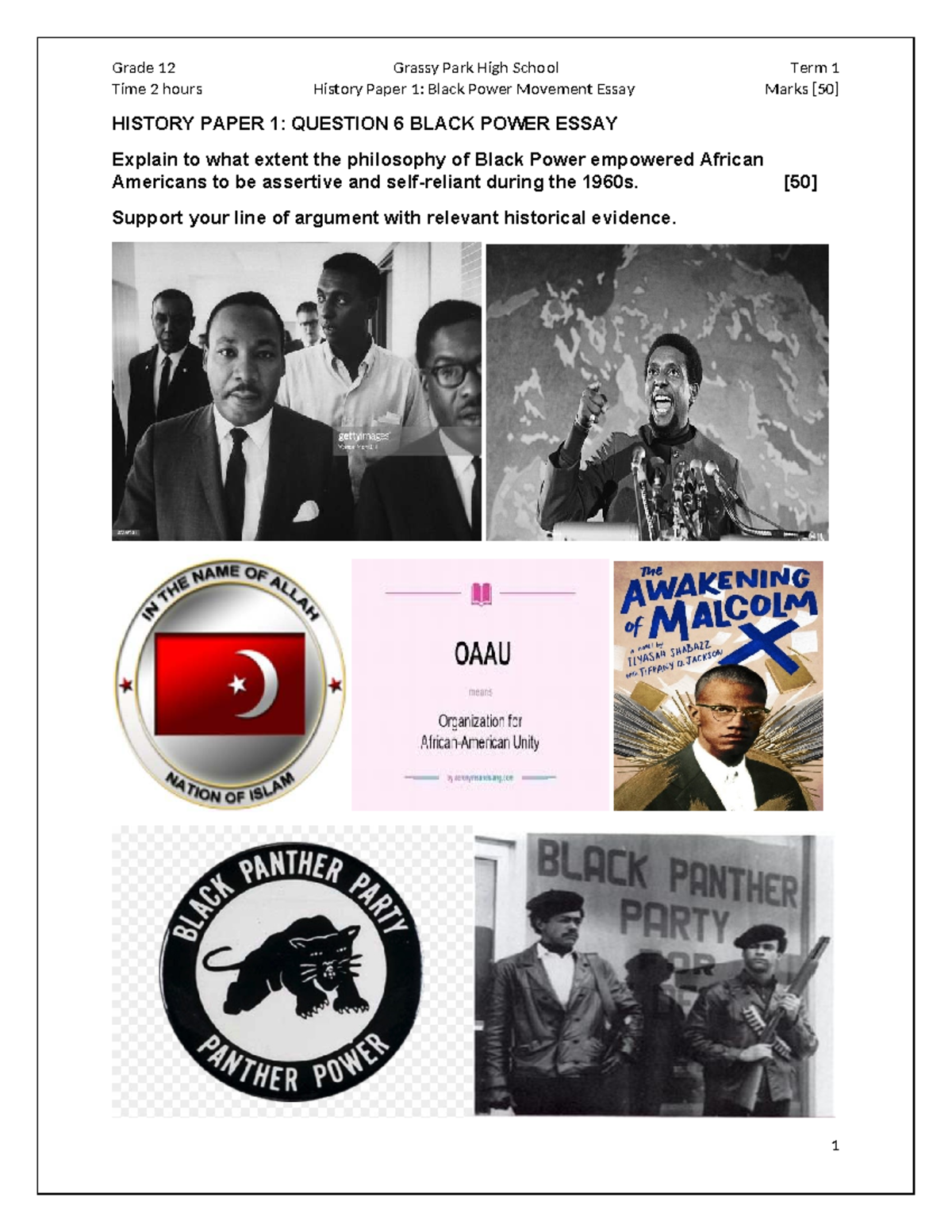 HISTORY PAPER 1: Black Power Movement Essay - Grade 12 Term 1 Analysis ...