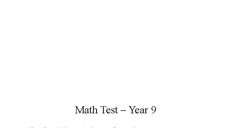 Year 9 Math Test - Comprehensive Assessment Guide - Studocu