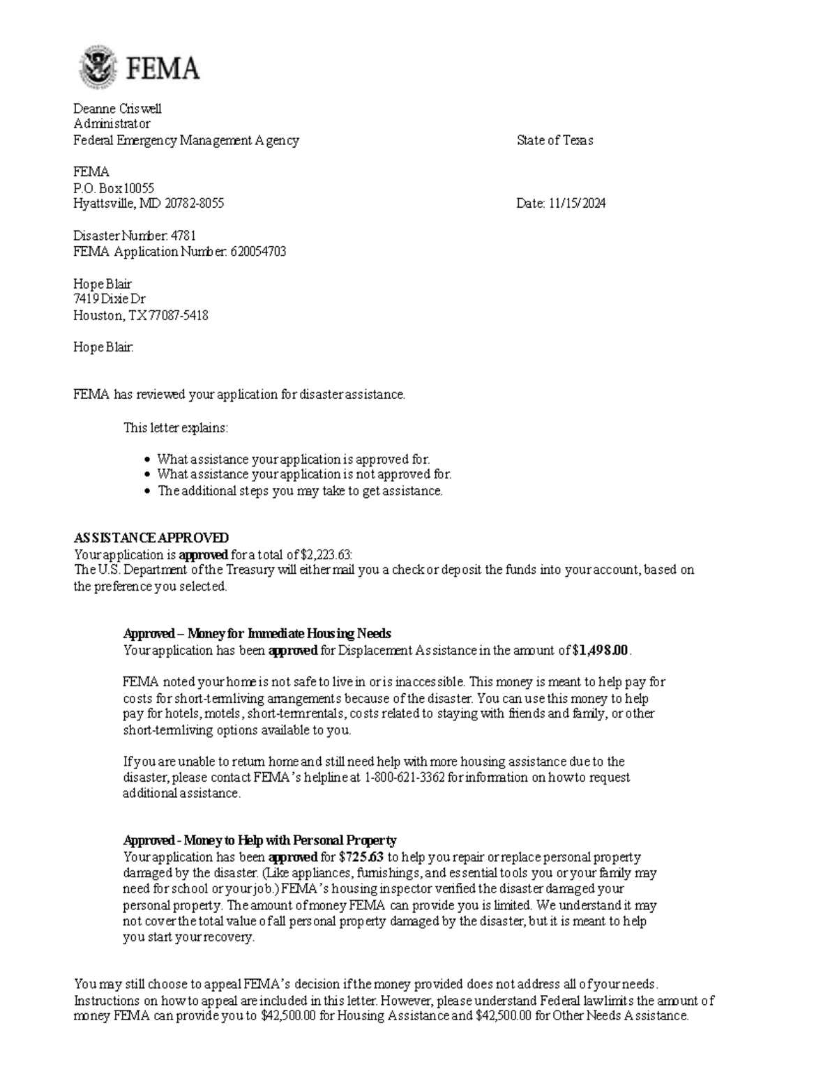 Letter-247874344 - Zghhfd - Deanne Criswell Administrator Federal ...