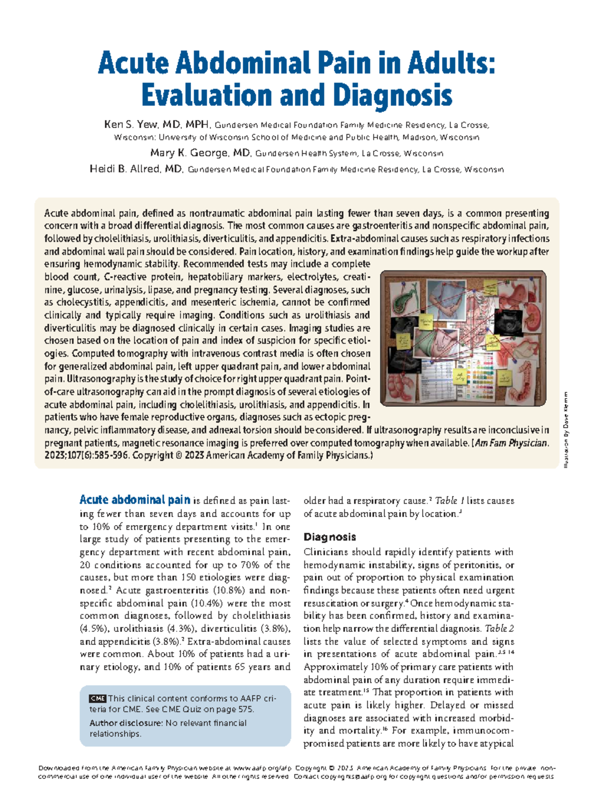 Acute Abdominal Pain in Adults: Evaluation & Diagnosis (Am Fam ...