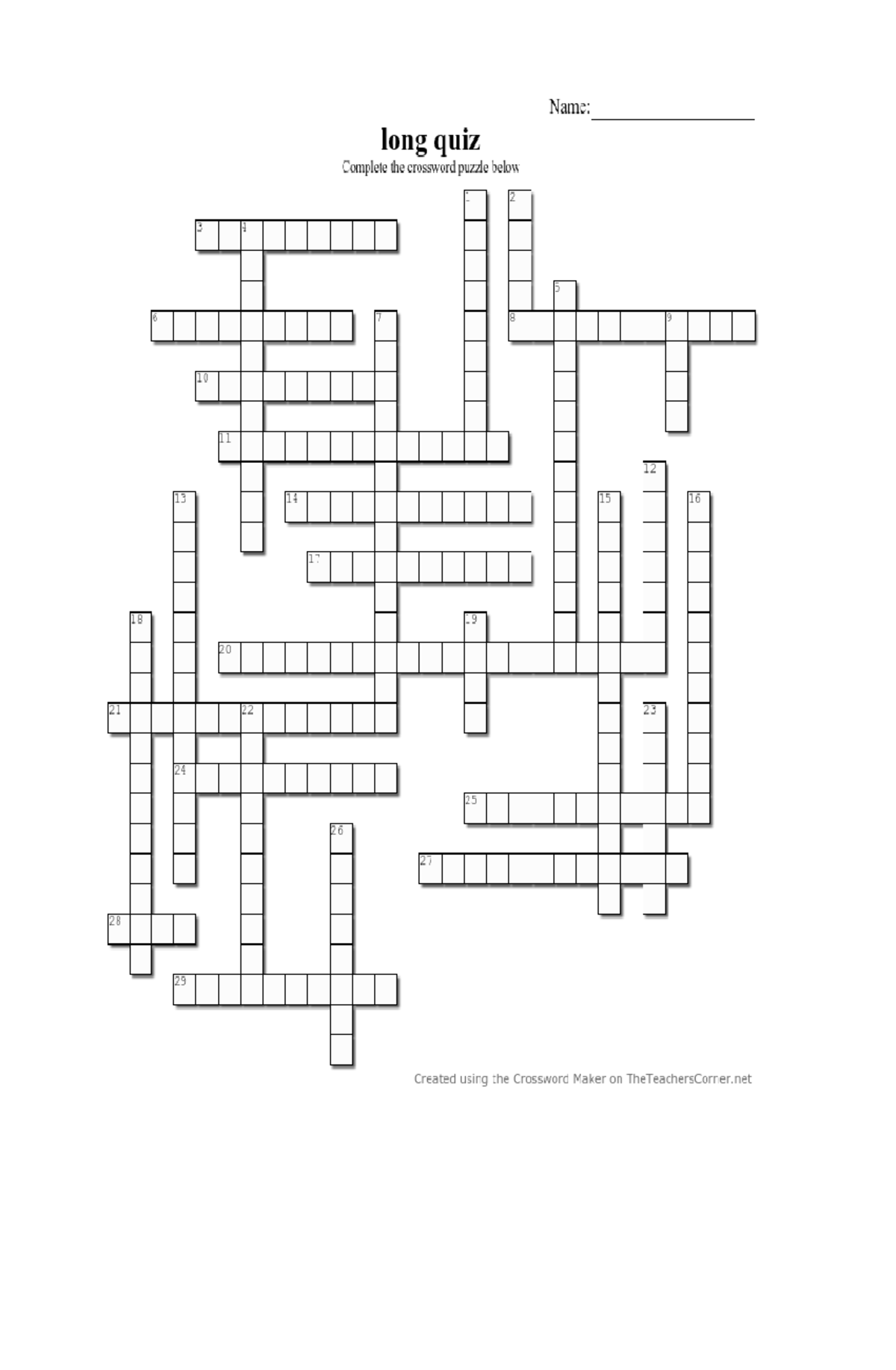 Long Quiz Crossword Puzzle: Questions & Answers - Studocu