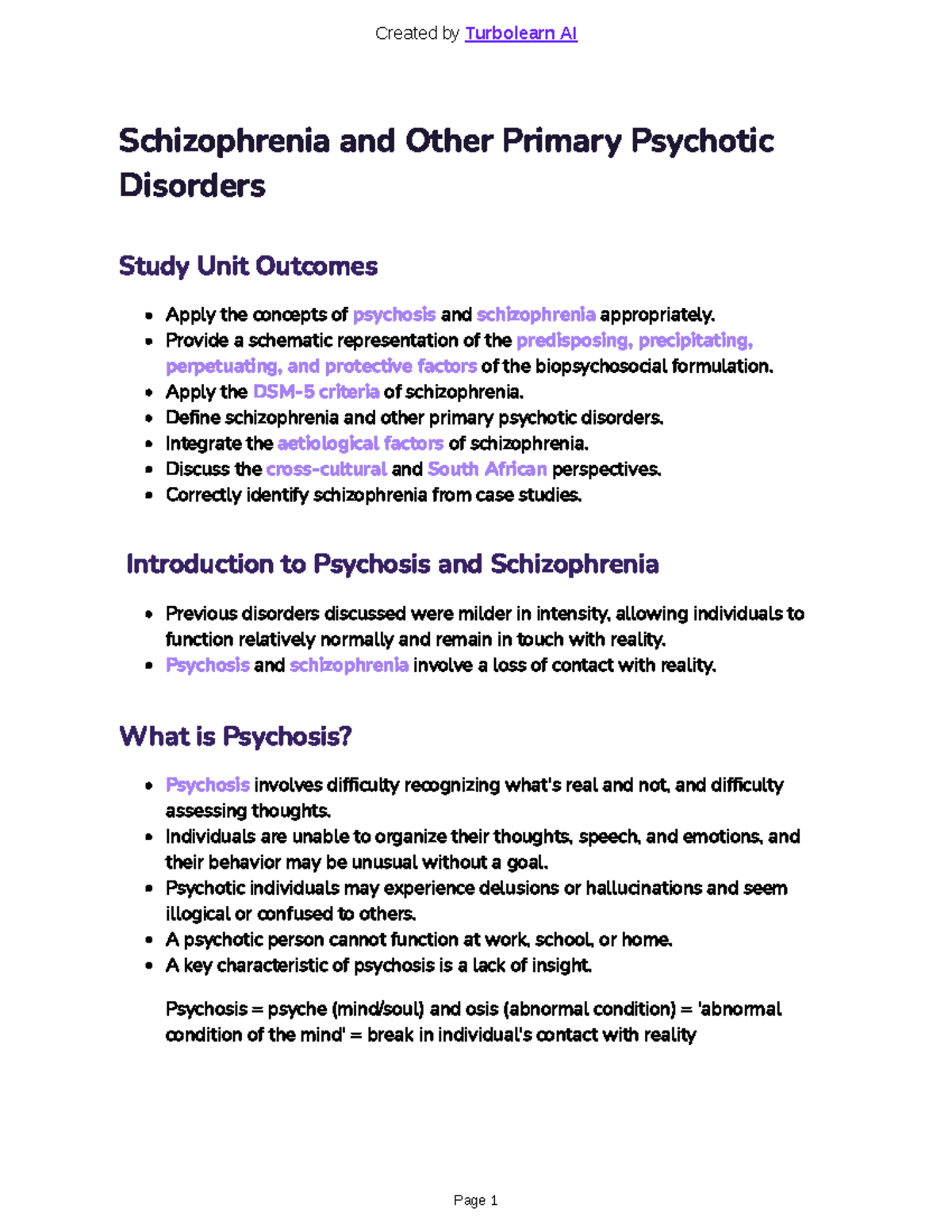 Psychology 101: Study Unit on Schizophrenia & Psychotic Disorders - Studocu