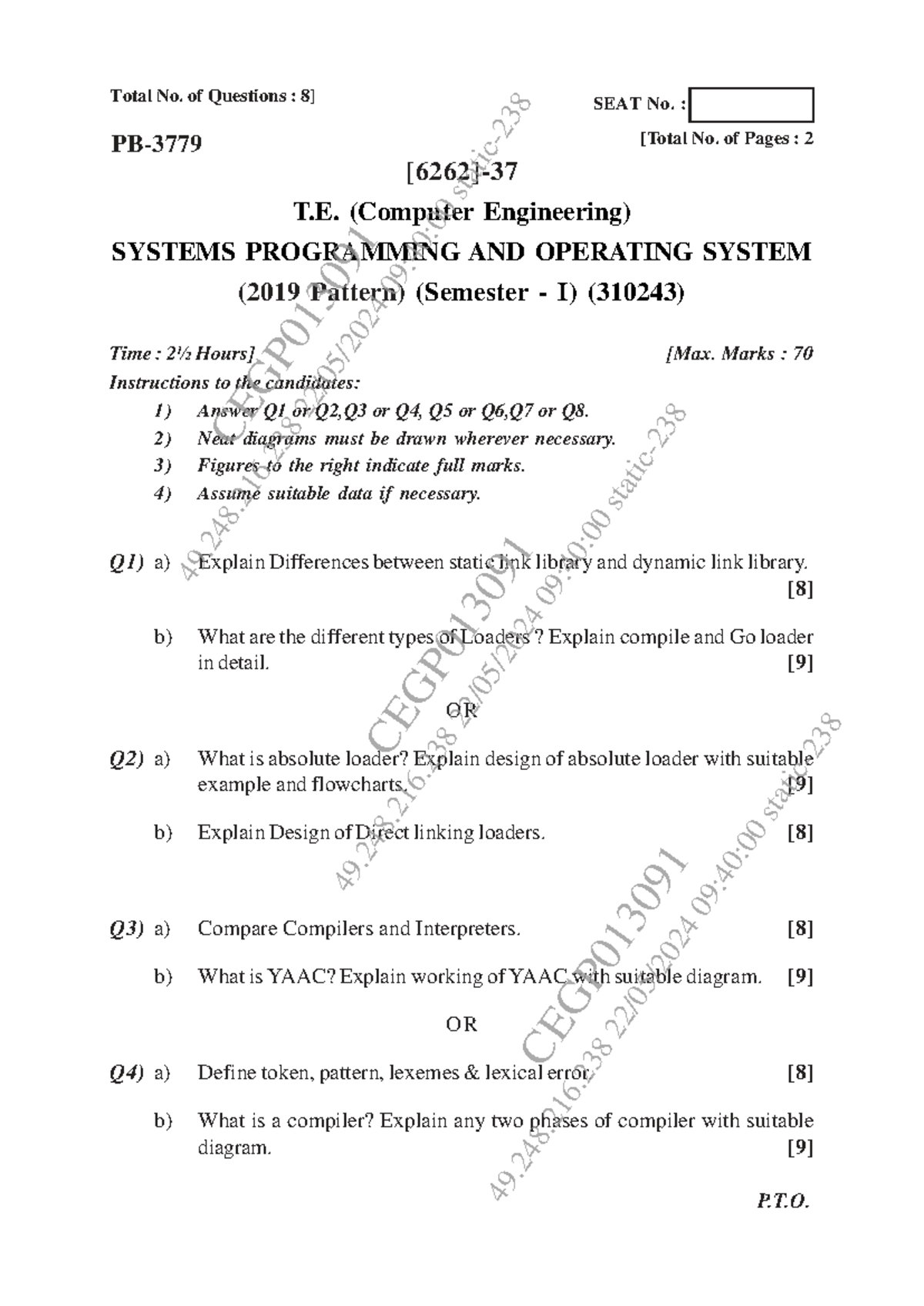 T.E. (Computer Engineering) Systems Programming & OS Exam (310243) - Studocu