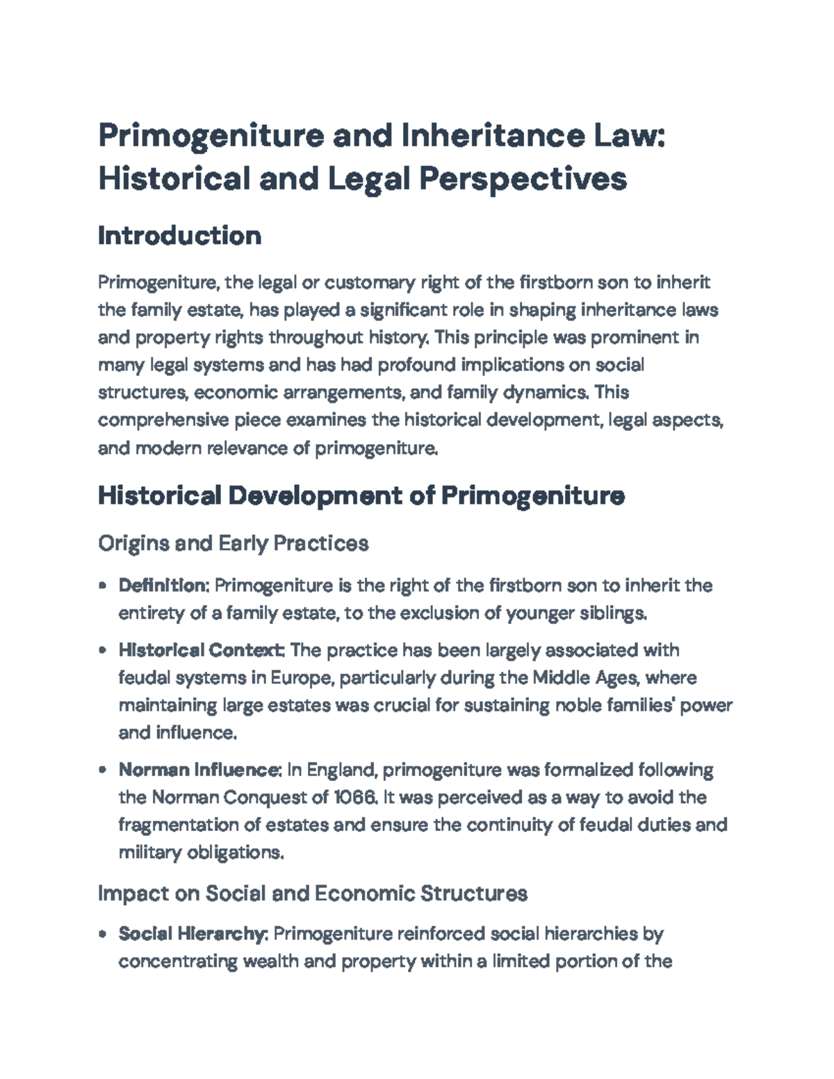 Historical and Legal Perspectives on Primogeniture and Inheritance Law ...
