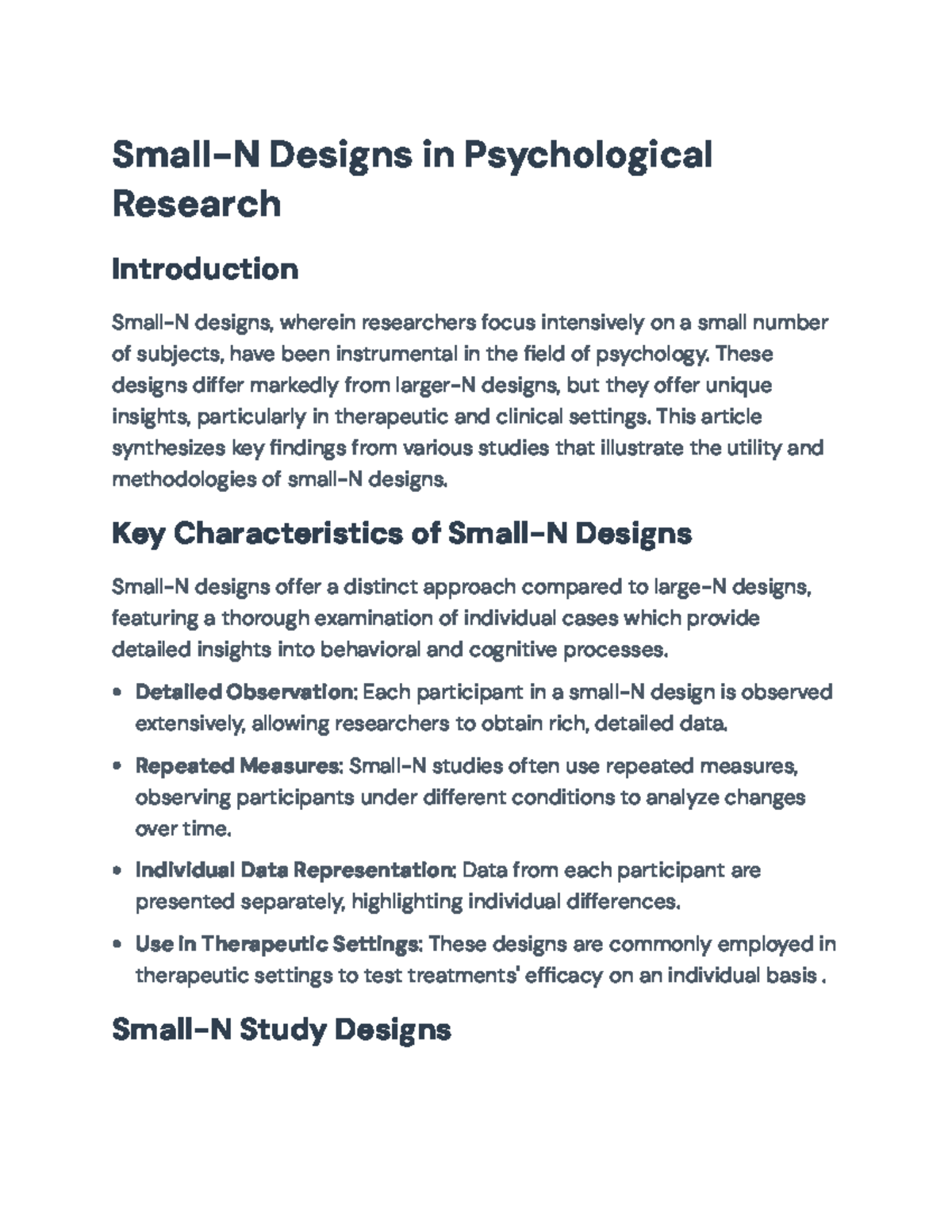 Small-N Designs in Psychological Research: Insights and Methodologies ...