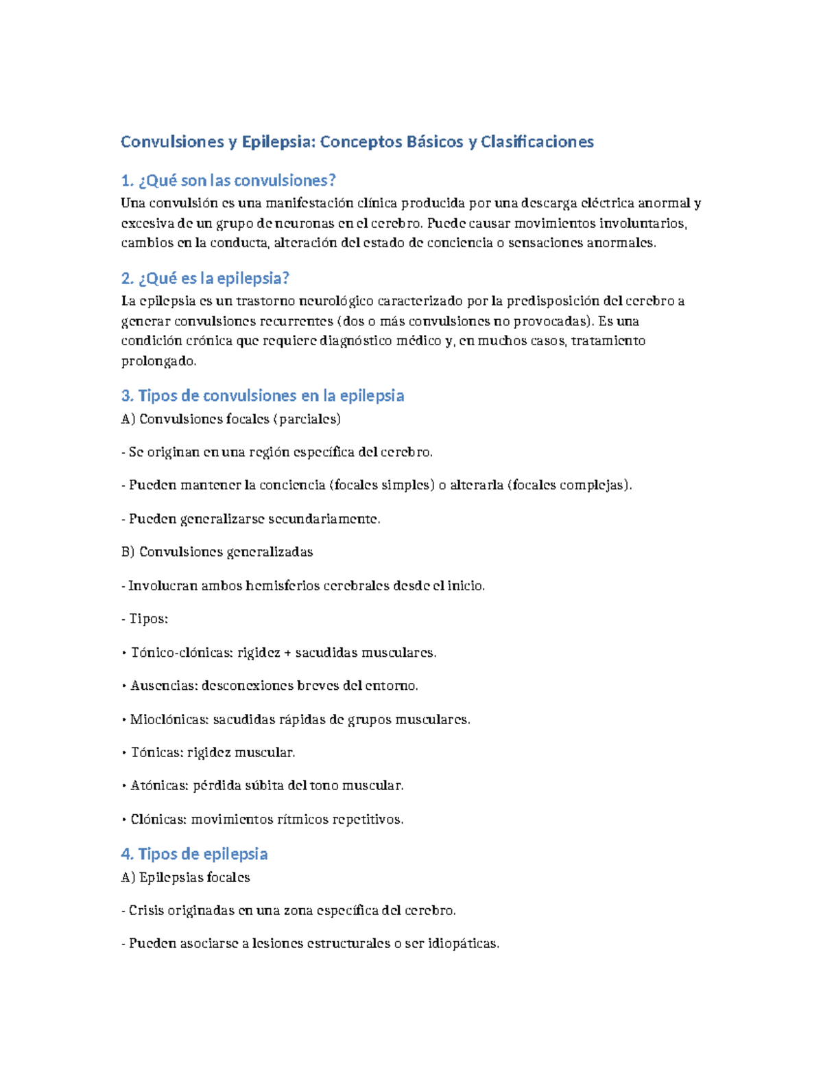 Convulsiones y Epilepsia: Clasificaciones y Conceptos Básicos - Studocu