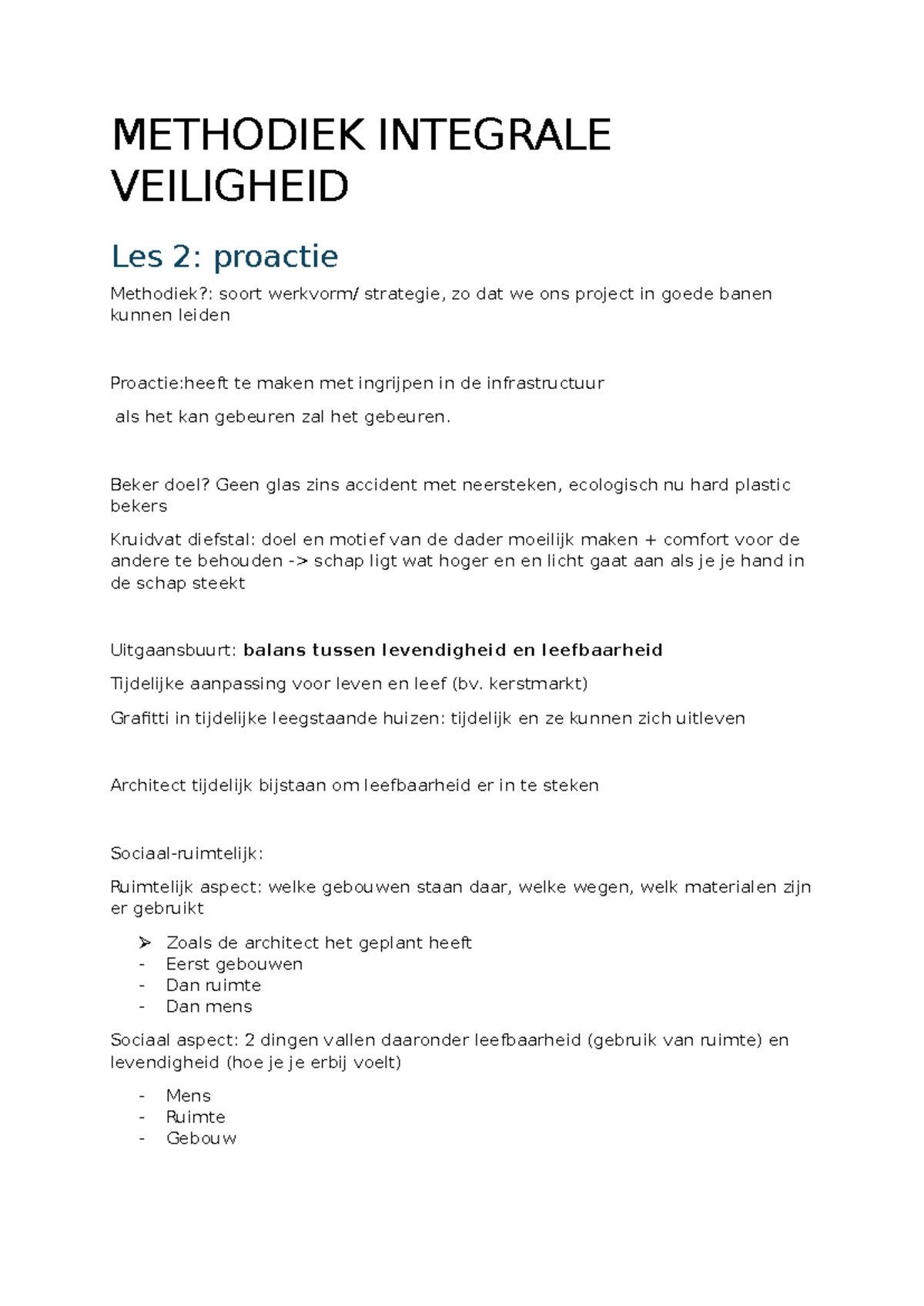Methodiek Integrale Veiligheid Les 2: Proactie en Strategieën - Studocu
