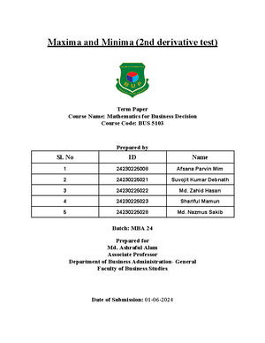 Math Assignment - Bangladesh University of Professionals BUP Assignment ...