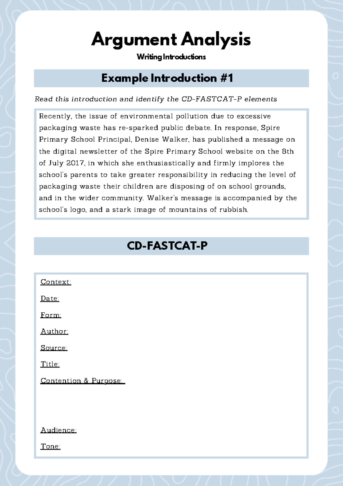 Y11 Argument Analysis Introductions - Writing Introductions Argument ...
