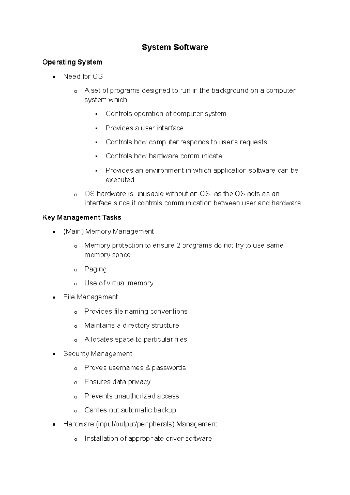 System Software Overview: Key Functions & Management Tasks - Studocu