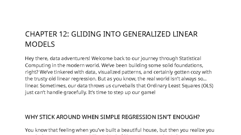 CHAPTER 12: INTRO TO GENERALIZED LINEAR MODELS IN STATISTICS - Studocu